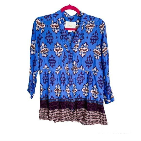 Maeve | Tops | Maeve Womens Cobalt Blue Printed Collared Blouse Size 2 ...
